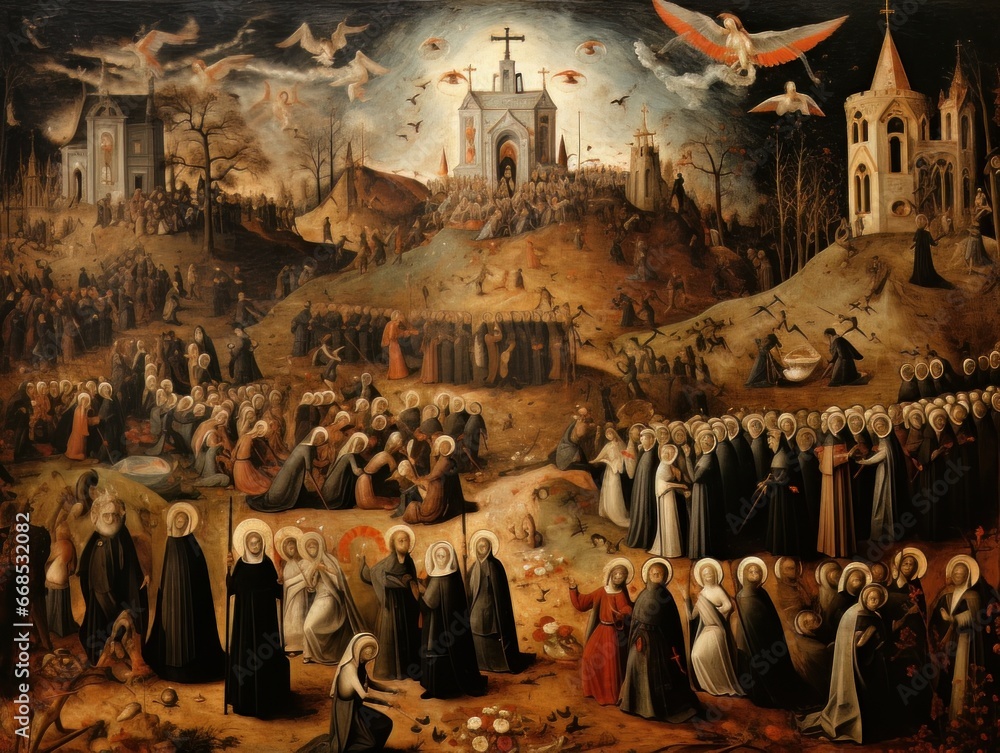 All Saints Day, the souls of the dead return home, oil illustration AI ...