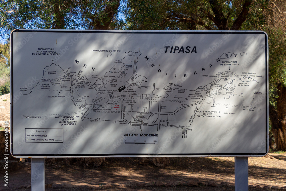 Tipasa, Tipaza, Algeria, 10 14 2023 : map of the Roman Archeological ...