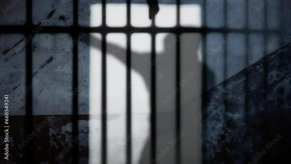 The shaodw of a boxer training alone, wearing a hoodie, in prison ...