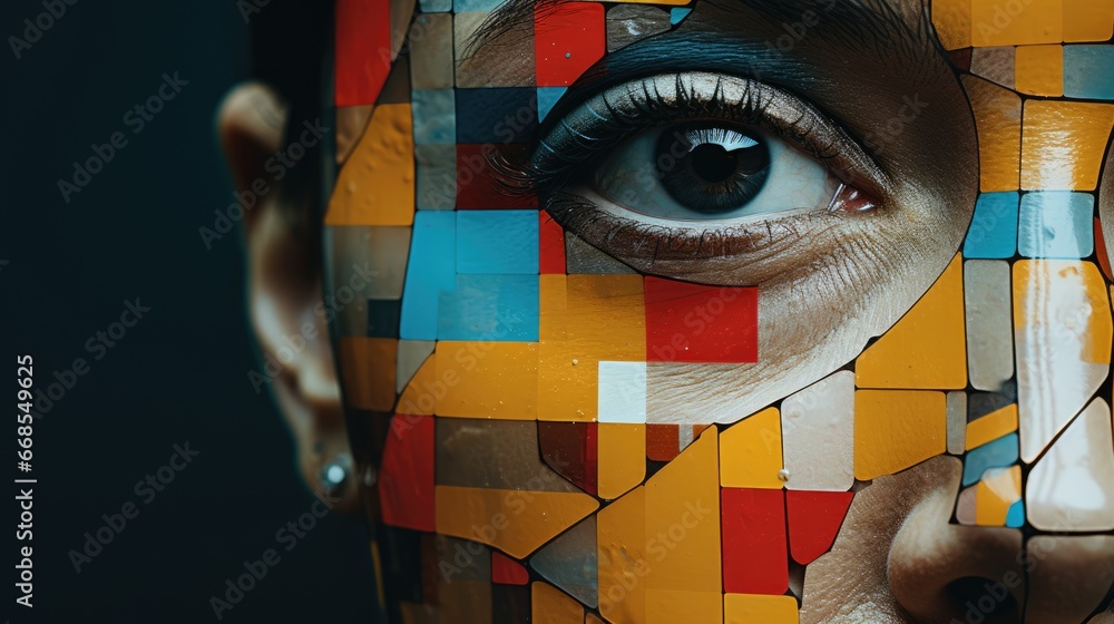 an abstract work that explores the concept of identity and self, with ...