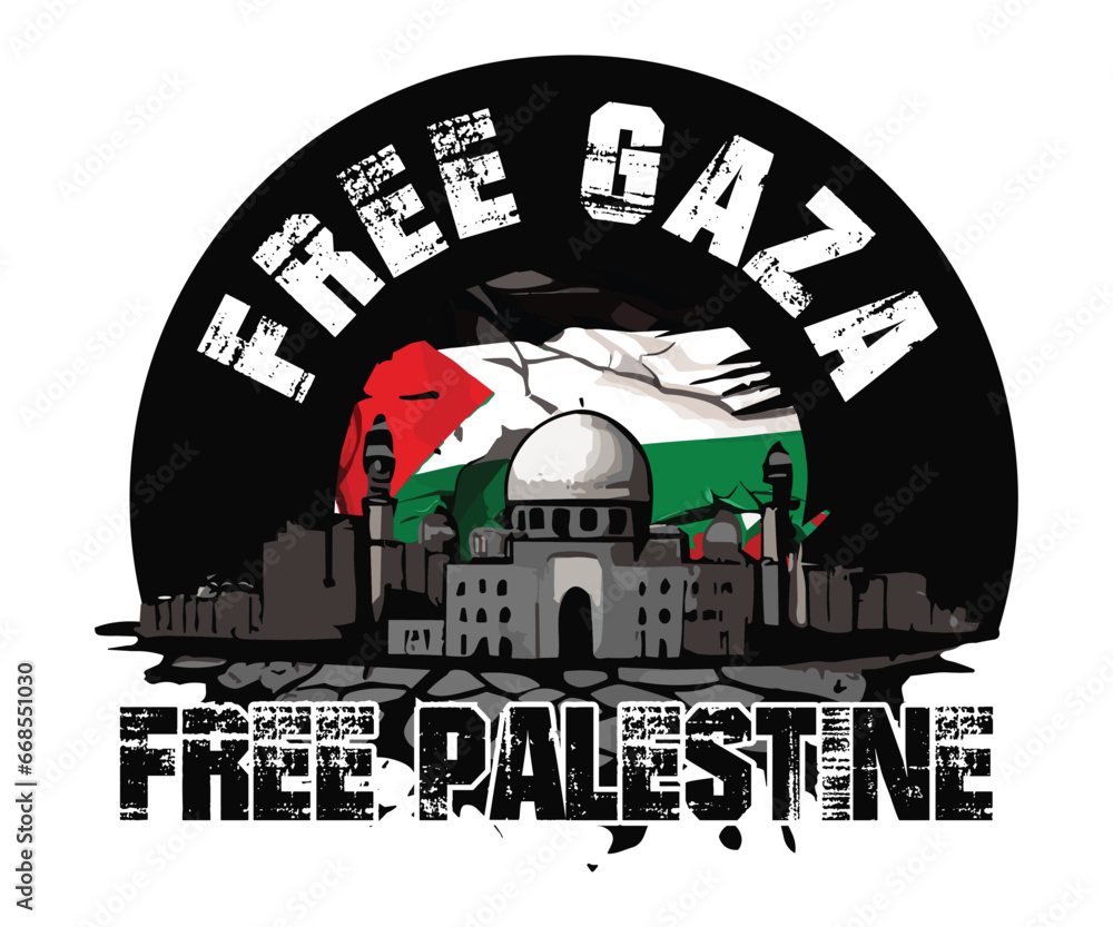 Free Gaza Free Palestine, T-shirt design with a background of the ...