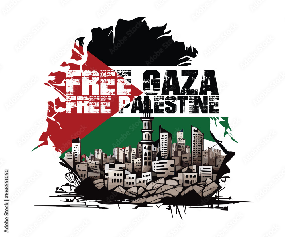 Free Gaza Free Palestine, T-shirt design with a background of the ...