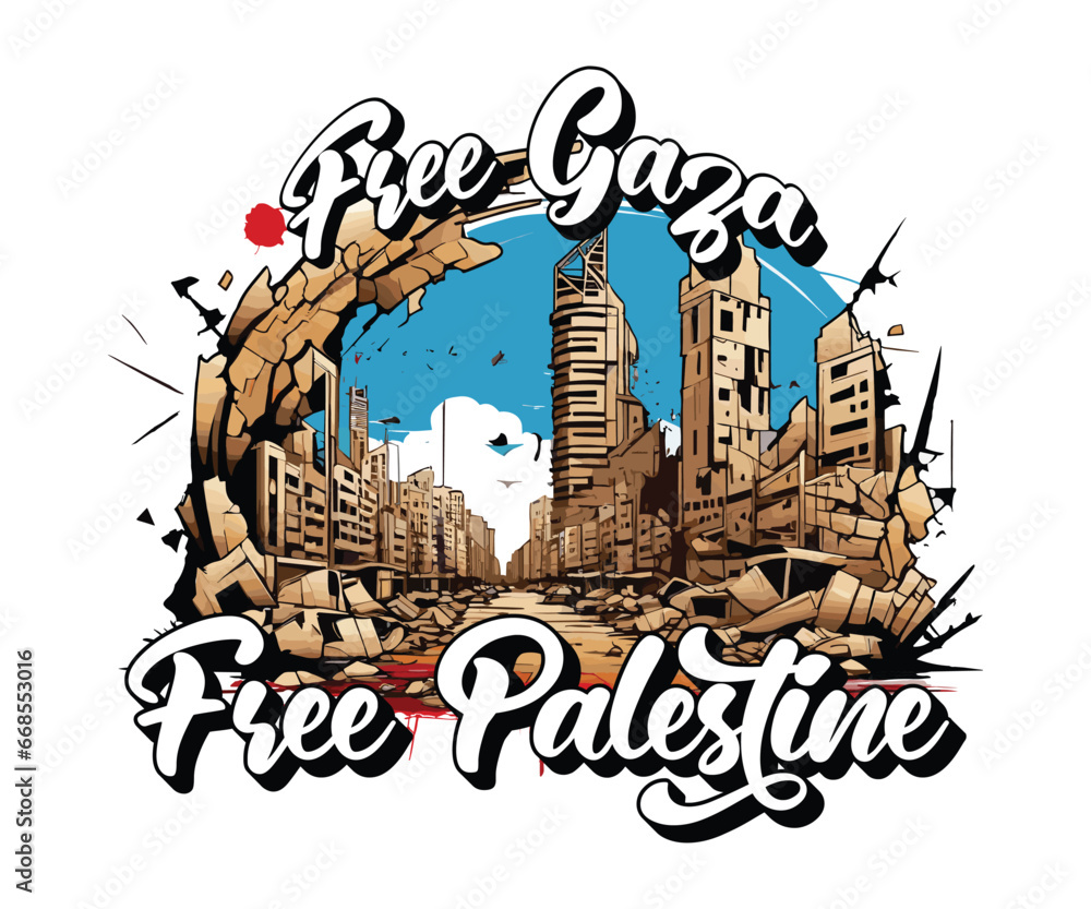 Free Gaza Free Palestine, T-shirt design with a background of the ...