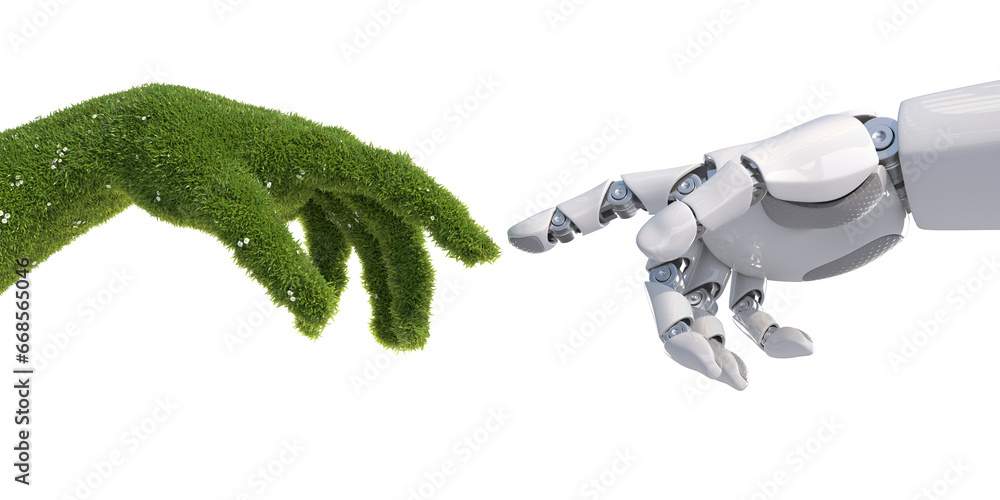 Nature and technology abstract concept, robot hand and natural hand ...