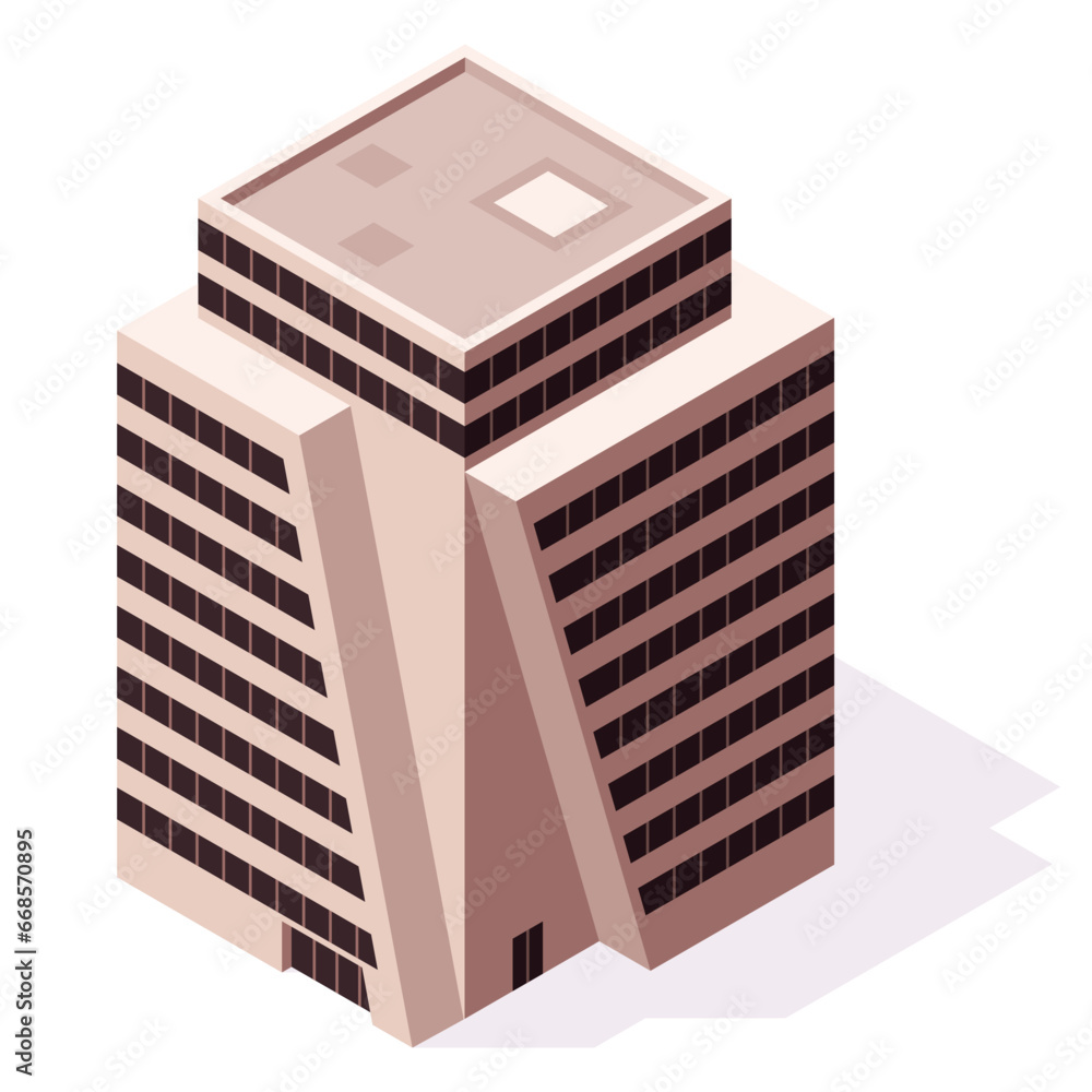Isometric offices or business center icon. Town apartment building city ...