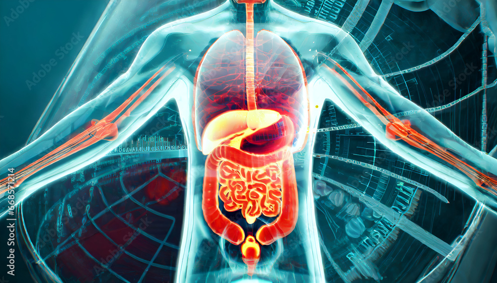 Male anatomy of the human intestinal system. 3d rendering concept and ...