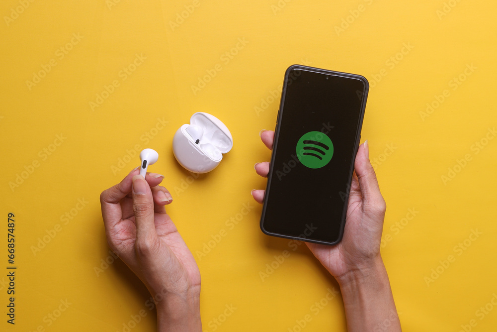 Bandung, Indonesia - October 20, 2023 : Female hand holding a smart ...