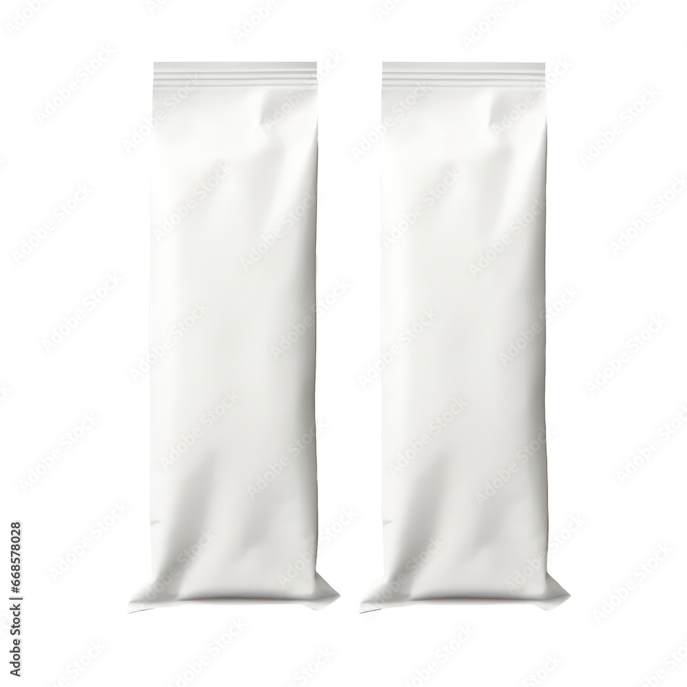 Long white sachets mockup,white long plastic bag for product isolated ...