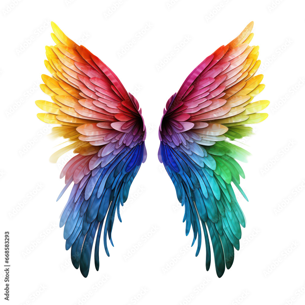 Rainbow angel wings in realistic style isolated on transparent ...