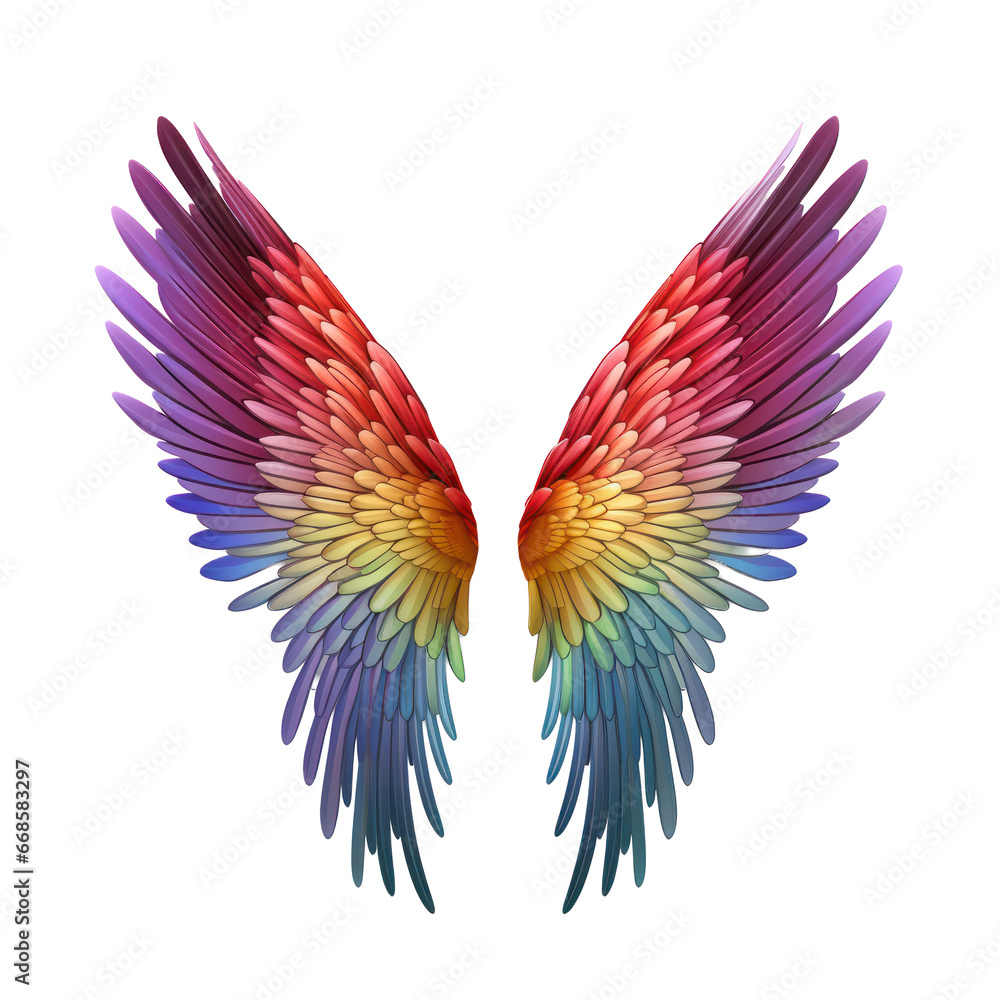 Rainbow angel wings in realistic style isolated on transparent ...