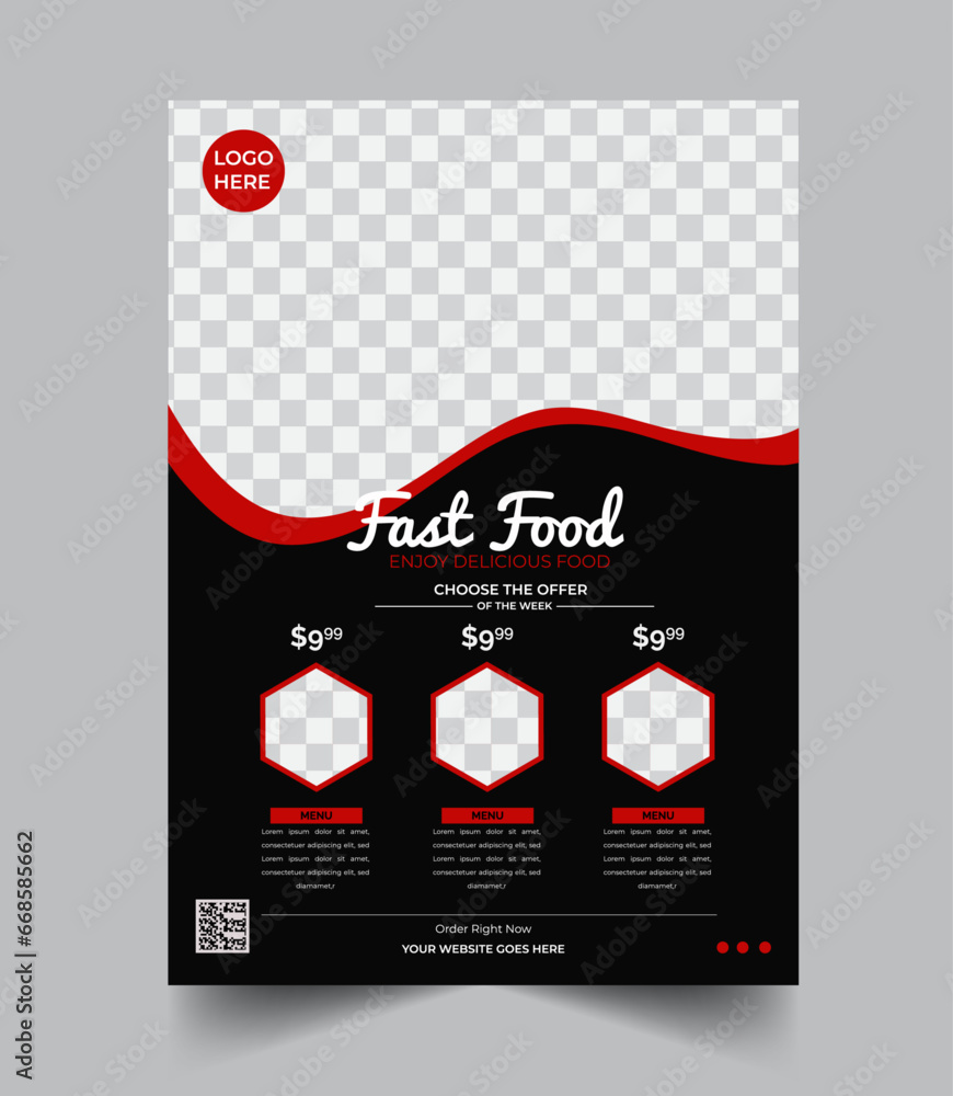 Vetor de creative Fast Food Flyer Design Template, cafe and restaurant ...