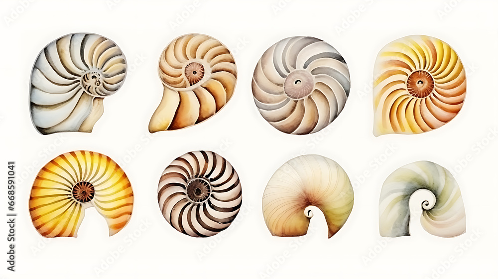 Watercolor Set of seashell elements collection clipart . generative ai ...