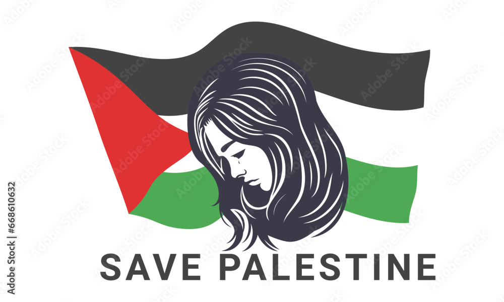 Vector political poster. Portrait of a sad grieving girl with her head ...