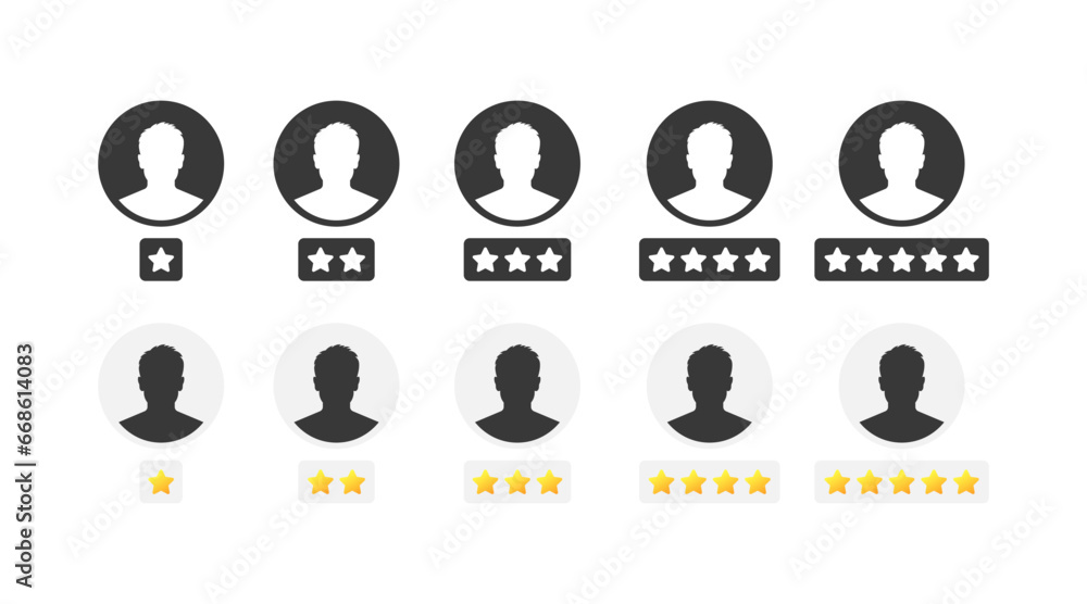 Avatar star rating. Different styles, photo mockup, person rating, star ...