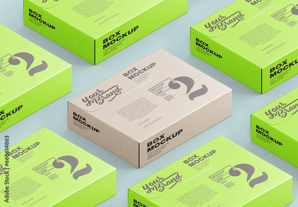 Modelo de Set of Flat Cardboard Boxes Mockup do Stock | Adobe Stock