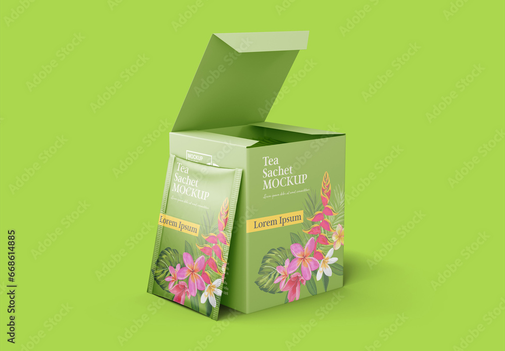Small Box Tea with Sachets Mockup Stock Template | Adobe Stock