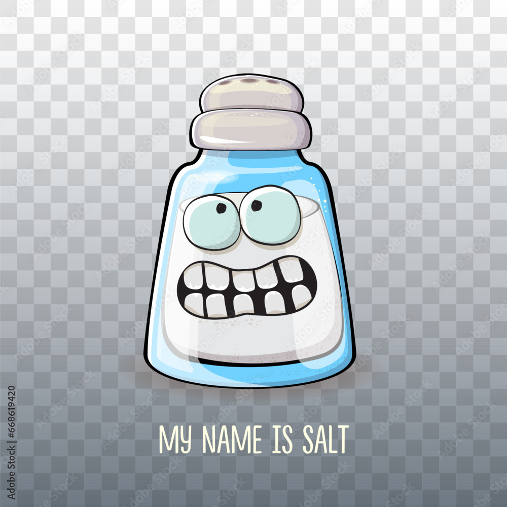 Cute cartoon salt shaker with smiling faces isolated on transparent ...