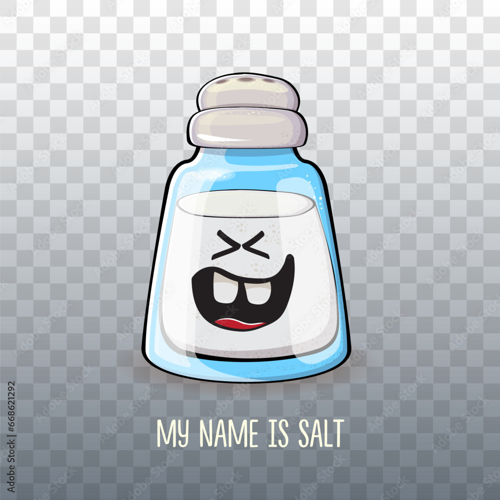 Cute cartoon salt shaker with smiling faces isolated on transparent ...