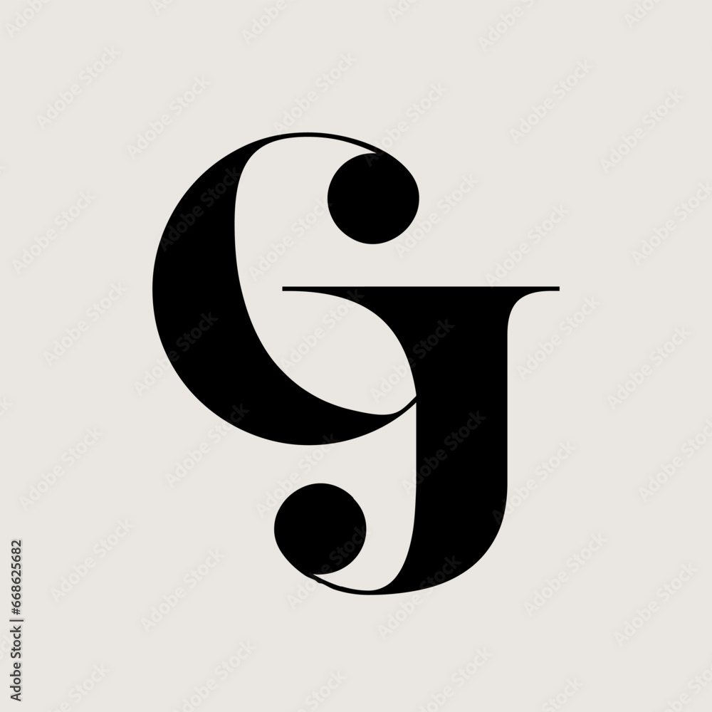 GJ monogram logo signature icon. Elegant intertwined alphabet initials ...