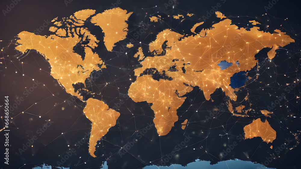 Globally Connected World Map with Interconnected Lines and Dots: A ...