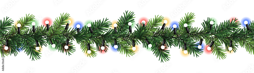 Seamless decorative christmas border with coniferous branches and ...