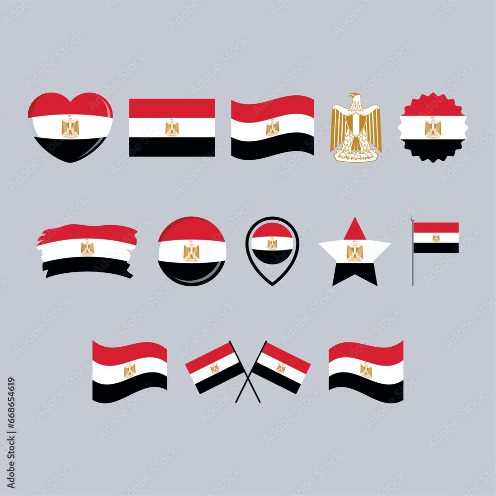 Egypt flag icon set vector isolated on a gray background. Egyptian Flag ...
