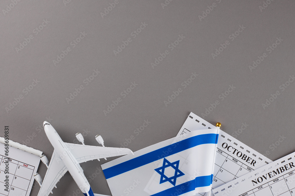 The concept of air transport communication in Israel. Top view shot of ...