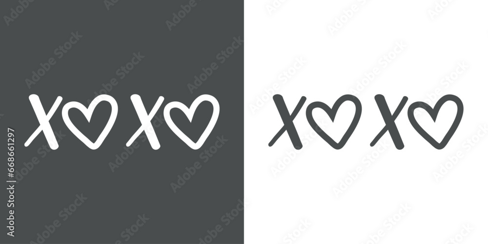Letras de la palabra XOXO abrazos y besos con corazones en lugar de ...
