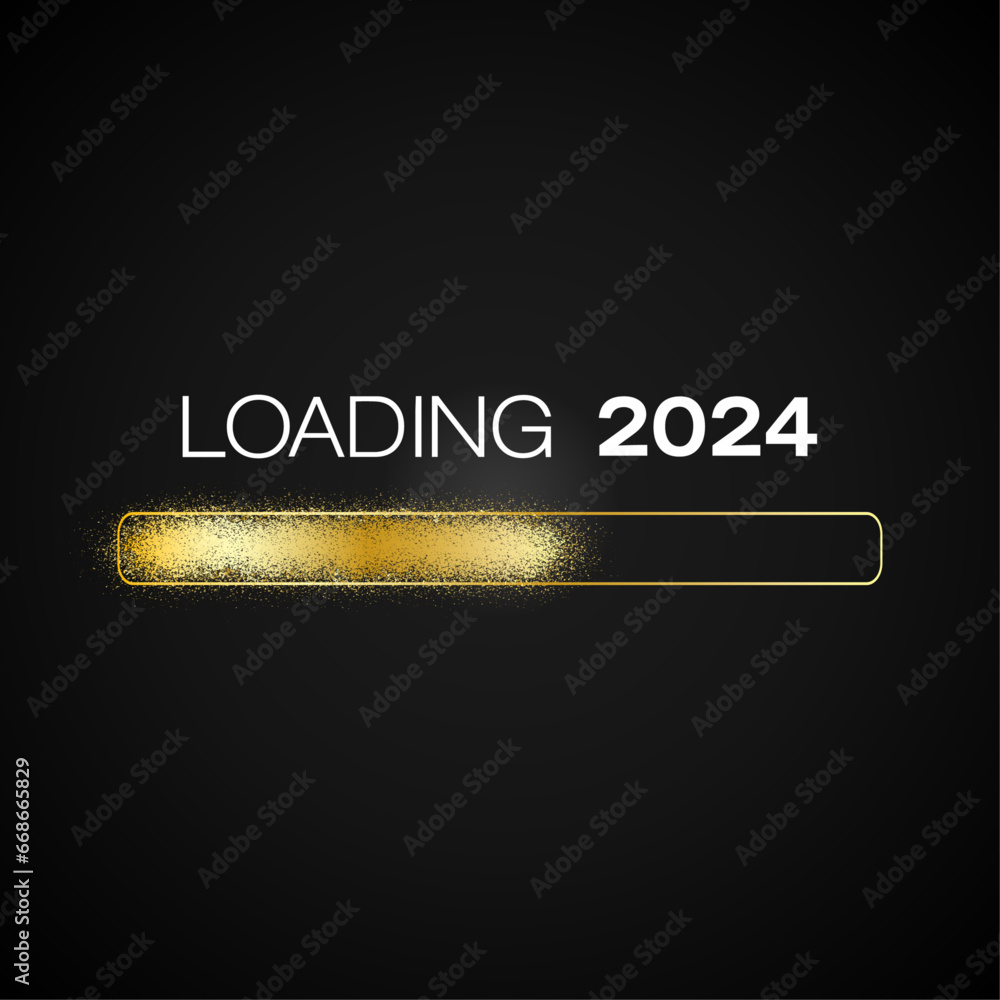 Vector of a loading bar in gold with the message loading 2024 over dark ...