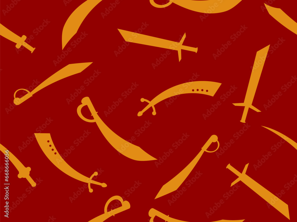 Silhouettes of swords seamless pattern. Curved and straight swords ...
