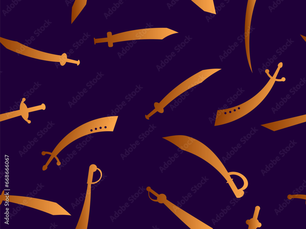 Swords seamless pattern. Curved and straight swords, gradient colors ...