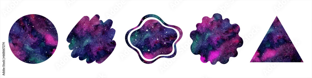 Watercolor galaxy, space, cosmic backgrounds set. Colorful shapes ...