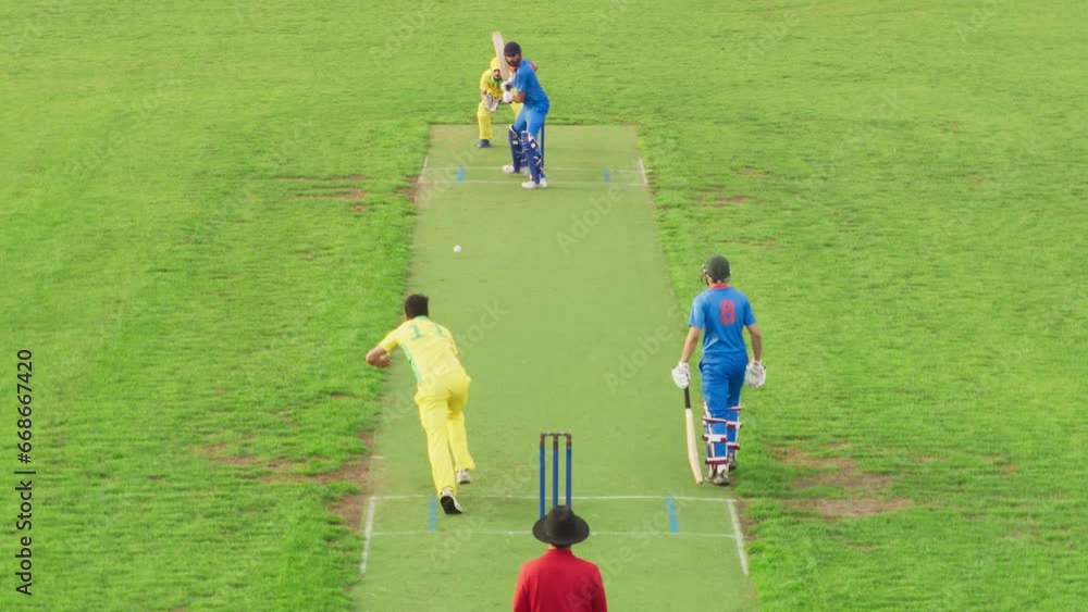 South Asian Cricket League Playing a Tournament. Blue Team Batter ...