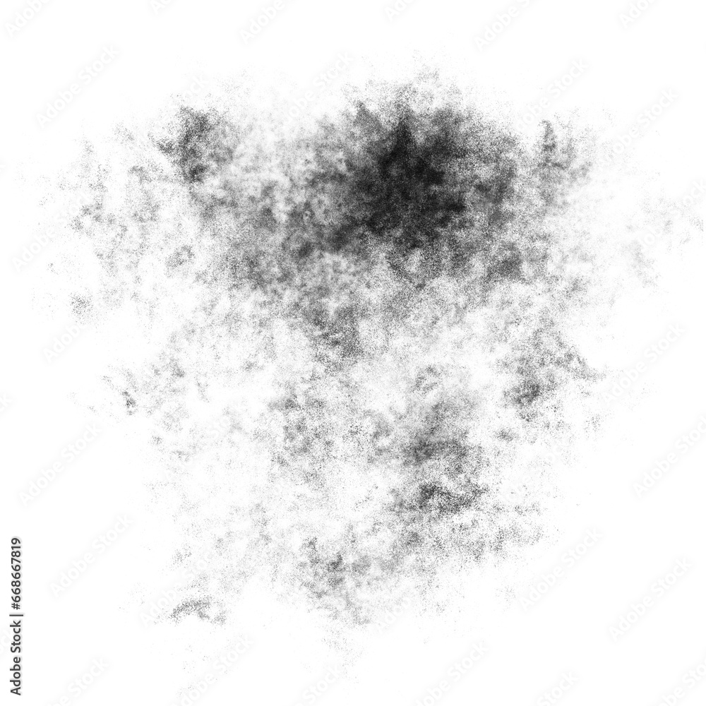 Black color powder explosion isolated on transparent background ...