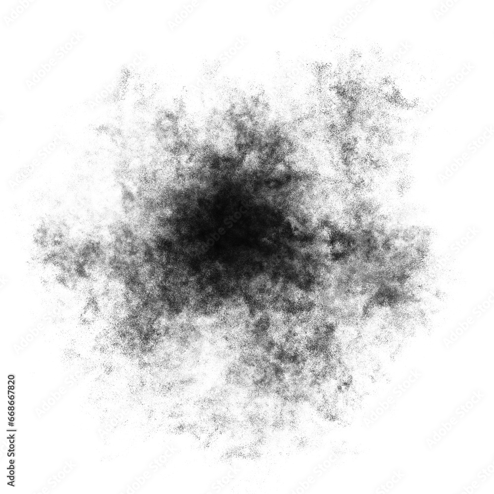 Black color powder explosion isolated on transparent background ...