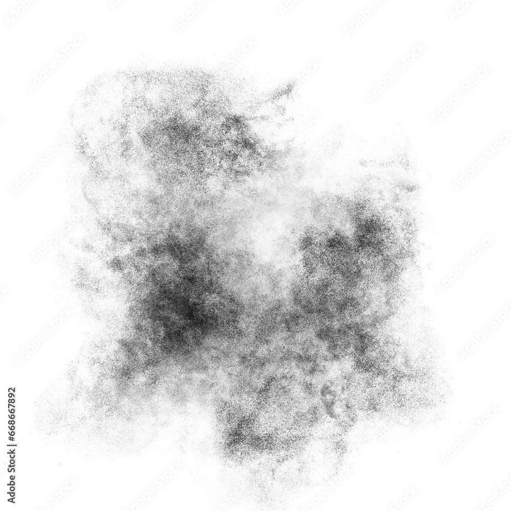 Black color powder explosion isolated on transparent background ...