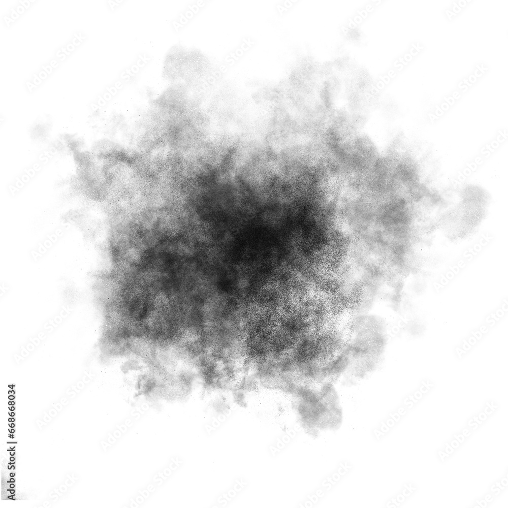 Black color powder explosion isolated on transparent background ...