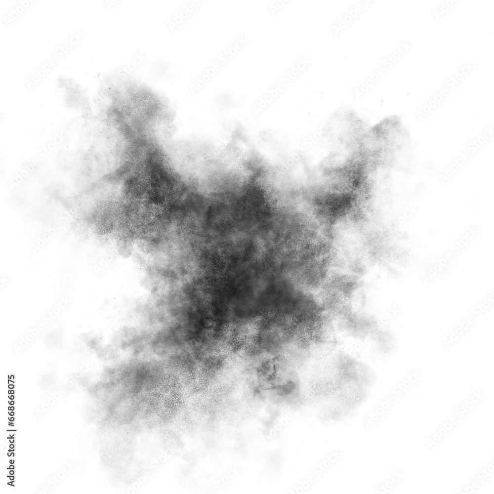 Black color powder explosion isolated on transparent background ...