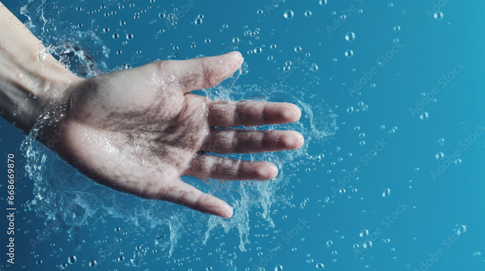 Blue background world handwashing day, Handwashing of hand wash with ...