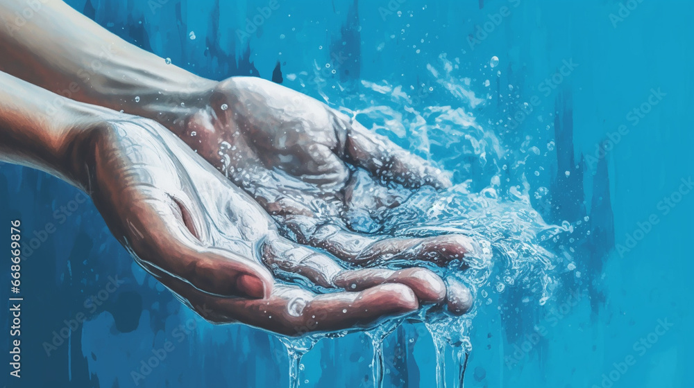 Blue background world handwashing day, Handwashing of hand wash with ...