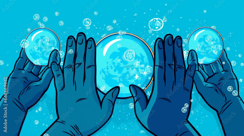 Blue background world handwashing day, Handwashing of hand wash with ...