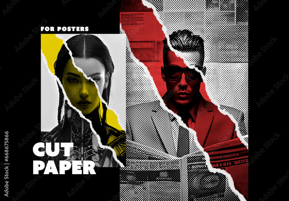 Halftone Cut Paper Poster Photo Effect Mockup With Generative AI ...