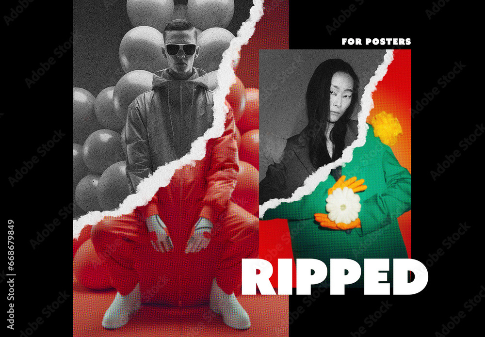 Ripped Magazine Poster Photo Effect Mockup With Generative AI Preveiw ...