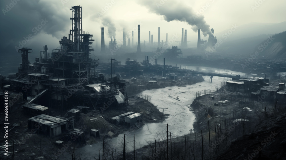 Future where nature is overtaken by industrialization and pollution ...