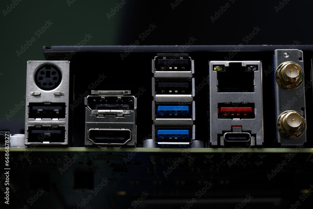 USB, HDMI and other connectors for connecting peripheral devices on the ...