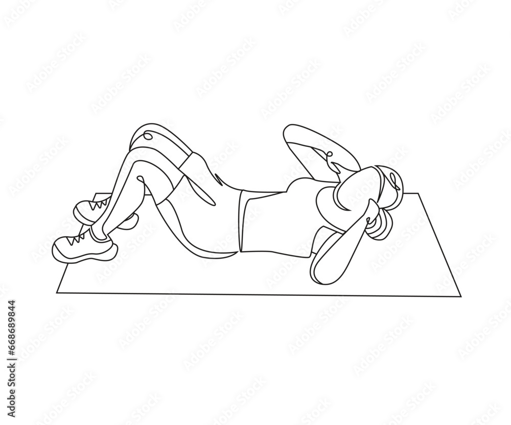 Vecteur Stock oblique crunches exercise line art drawing isolated on ...