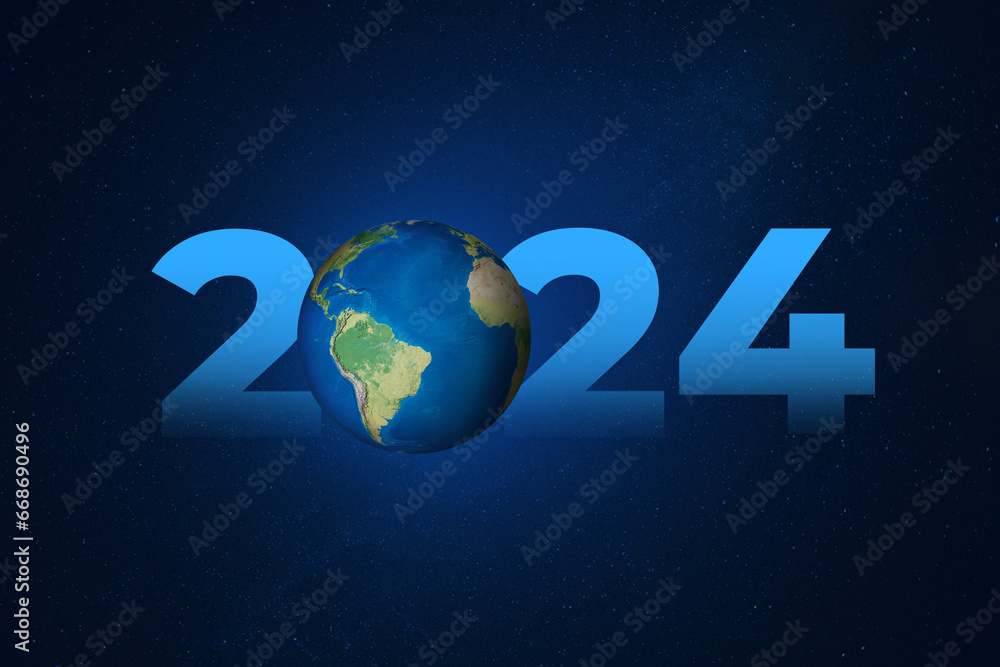 New Year 2024. Green recycling and save our planet and earth ...