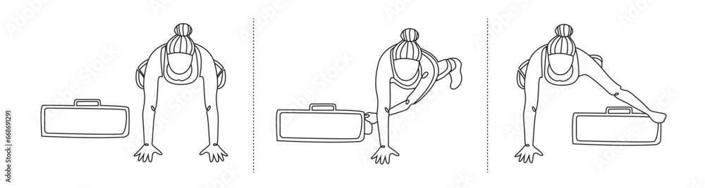 Left pull through core bag exercise Line Drawing isolated on copy space ...