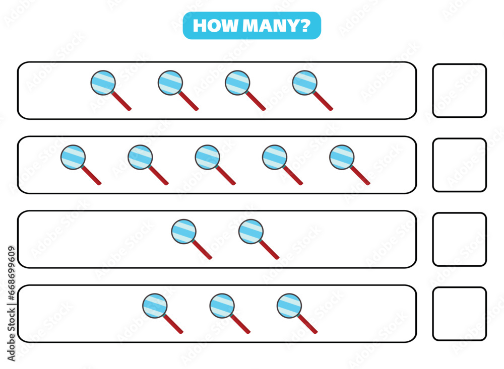 How many magnifying glass are there? Educational worksheet design for ...