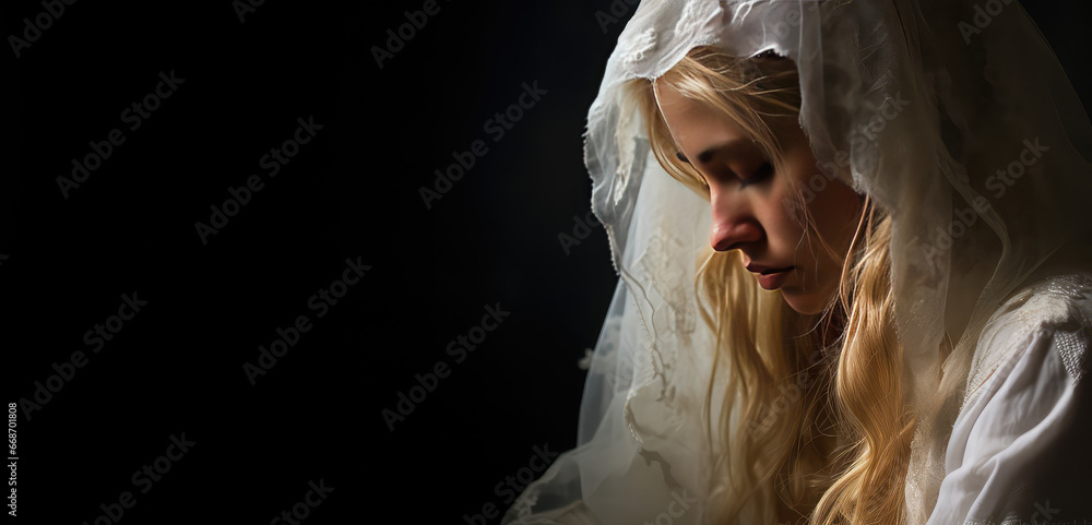 Sad bride in a white wedding dress. Unhappy young woman, failed ...